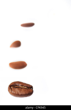Row of roasted coffee beans in different levels. All on rustic wooden ...