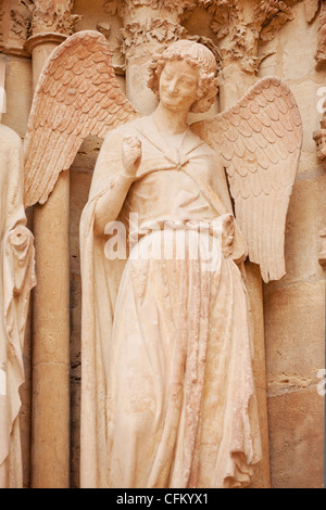 The famous Smiling Angel statue on Reims Cathedral in France Stock ...
