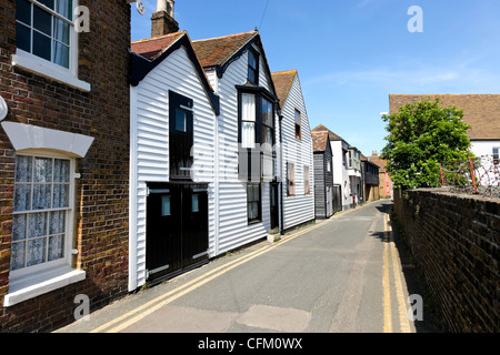 Traditional white weatherboard houses in Whitstable, Kent, UK Stock ...