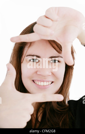picture of pretty girl creating a frame with fingers Stock Photo - Alamy