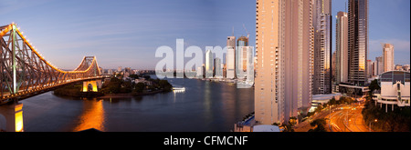 Story Bridge, Kangaroo Point, Brisbane River and city centre at Stock ...