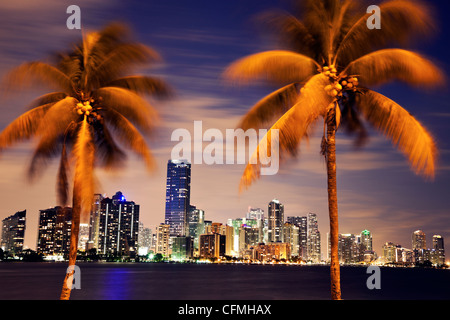 Miami Florida skyline lit up at night Stock Photo - Alamy