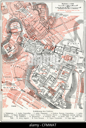 Map of Palatine Hill, city center of ancient Rome. Lithograph Stock ...