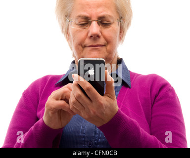 Old lady texting someone using her cell phone Stock Photo - Alamy