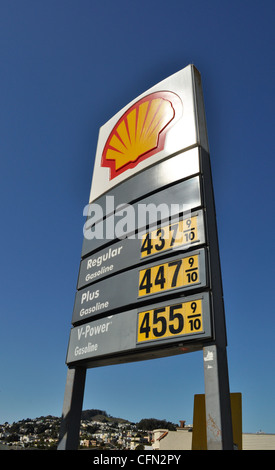 Gas price sign at a gas station in Los Angeles, California, USA at ...