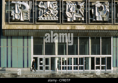 Soviet architecture. Facade of Soviet-era building. The building is in ...