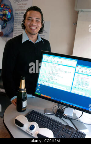Norman Perez, 24, of Burbank, California ends a four day typing session ...