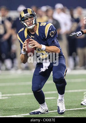 St. Louis Rams quarterback Austin Davis runs onto the field during ...