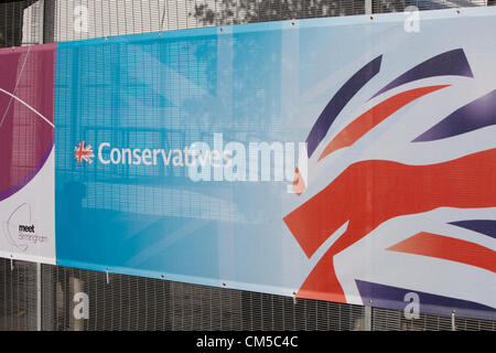 Conservative Party banner fixed to fence near the ICC for their ...