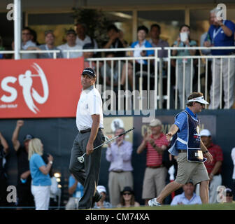 Perth, Australia. 20th October 2012. Jason Dufner (USA) hits out of the ...