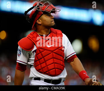 Texas Rangers Yorvit Torrealba in a game against the Tampa Bay Rays at ...
