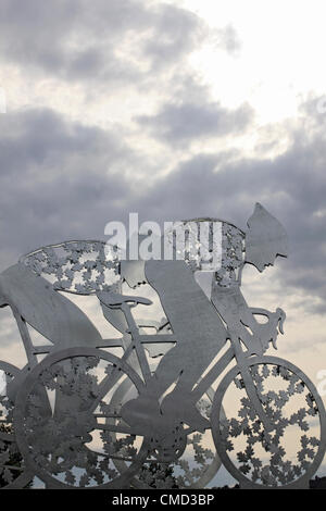 Dorking Surrey UK. A steel sculpture of two cyclists designed and built ...