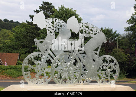 Dorking Surrey UK. A steel sculpture of two cyclists designed and built ...