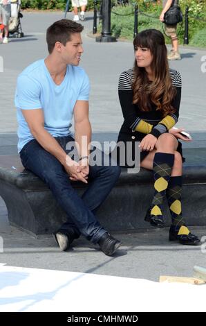Lea Michele and Dean Geyer on set of "Glee" in Battery Park New York ...