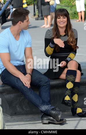 Lea Michele and Dean Geyer on set of "Glee" in Battery Park New York ...