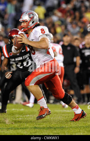 New Mexico State quarterback Diego Pavia prepares to throw a pass ...