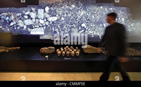 5,300 year old human skulls are on display in the exhibition in the ...