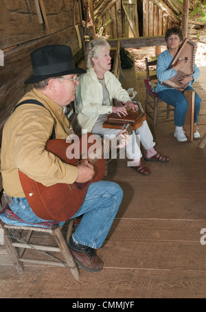 Tennessee, Norris, Museum of Appalachia, porch musicians playing ...