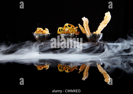 Cooking with liquid Nitrogen, Molecular Gastronomy. glass vessel with ...