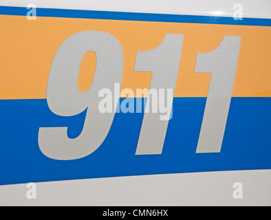 Police vehicle emergency number 911 on car, San Francisco, USA Stock ...