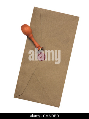 mail envelope or letter sealed with wax seal stamp isolated on white ...