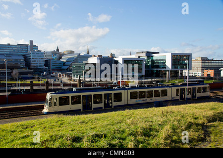 Sheffield Super tram public mode of transport in Sheffield city center ...