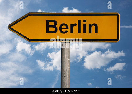 Detail photo of a signpost with the inscription Berlin, Germany, Europe ...