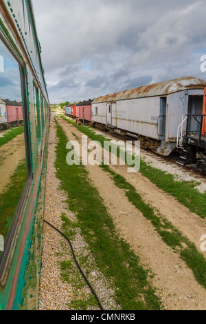 Vintage rail cars, many from 1920s, in train yard at Austin and Texas ...