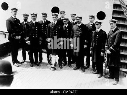 Capt. Rostron & under officers of CARPATHIA ship, Photo shows Captain ...