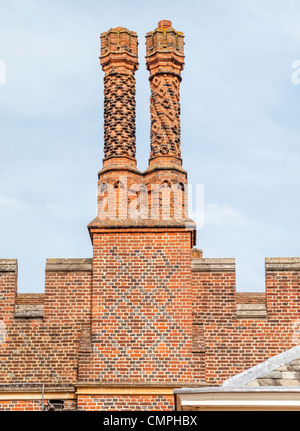 Tudor brickwork chimneys with distinctive patterns at Hampton Court ...