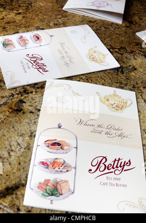 Bettys Cafe Tea Rooms menu at York Yorkshire UK Stock Photo - Alamy
