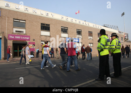 This is a crowd scene of Burnley supporters and police before the Match ...