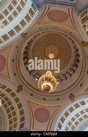 Ceiling of rotunda and chandelier in Washington state capitol building ...