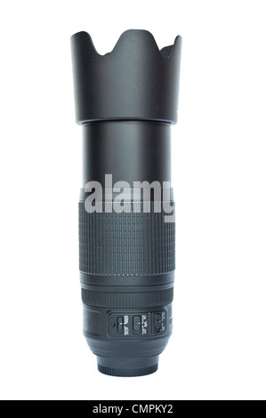 Professional camera with tele lens on saline desert land of little rann ...