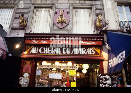 Paris, France, French Butcher Shop Front, Sign, Horse Meat, Dusk ...