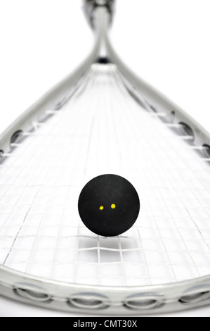 squash racket and ball. Racquetball equipment on the court and wall ...