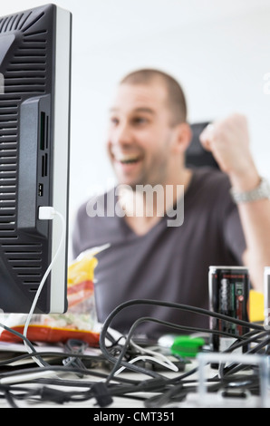 man behind computer Stock Photo - Alamy