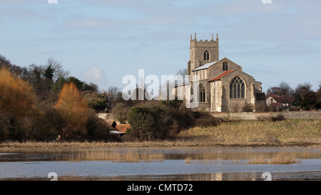 Wiveton church standing above the water meadows, Norfolk Stock Photo ...