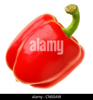 One sweet red bell pepper on black wooden table. Close up. Dark ...