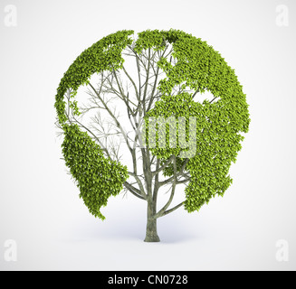 Tree shaped like the World map. Green World Map- tree shaped of world ...