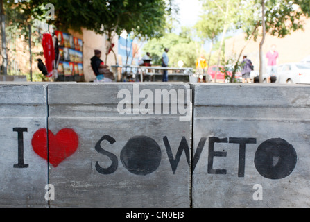 I love Soweto graffiti sign on the pavement of Soweto, Johannesburg ...