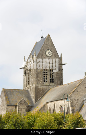 An effigy of John Steele on the steeple of the Church of the Assumption ...