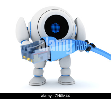 Robot and net cable (done in 3d Stock Photo - Alamy