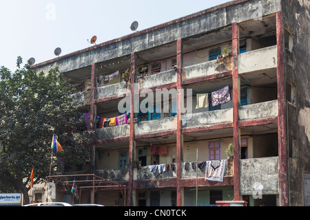 Street view of blocks of dirty and dilapidated flats and apartments in ...