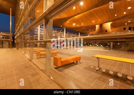 Interior of the Senedd building of the Welsh Assembly showing the ...
