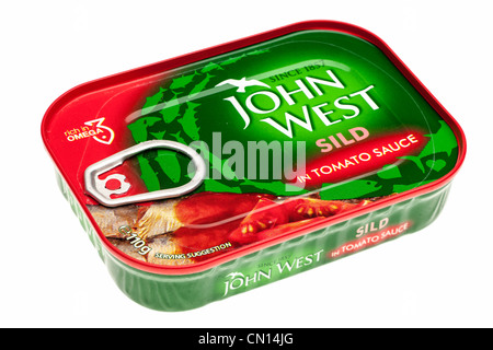 Tin of John West Sild in Tomato Sauce. Rich in Omega 3 Stock Photo - Alamy