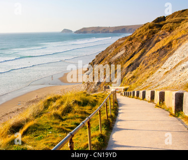 Coast path to Penhale sands beach Perranporth North Cornwall England UK ...