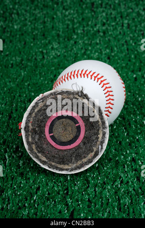 Cross section of a Rawlings Major league baseball. Has a cork center ...