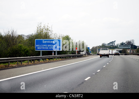 Motorway sign on the M40 for Warwick services - KFC and Waitrose Stock ...