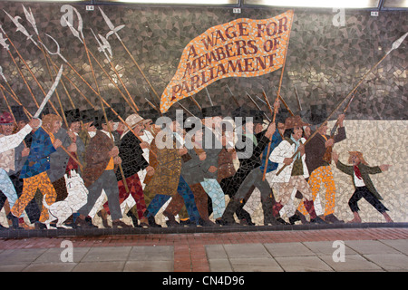 Memorial mosaic depicting the Chartist Movement march in newport that ...